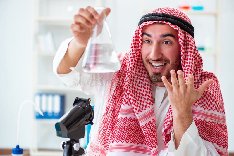 The Arab Chemist Checking the Quality of Drinking Water Stock Photo ...