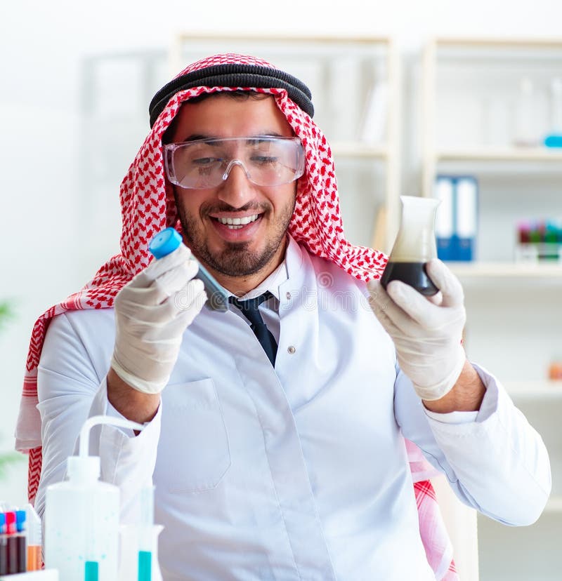Arab Chemist Scientist Testing Quality of Oil Petrol Stock Image ...
