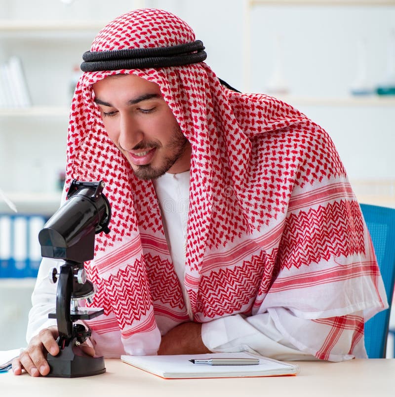 Arab Chemist Working in the Lab Office Stock Photo - Image of biology ...
