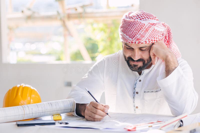 Arab Construction Engineer Builder Architect Building Designer Working ...