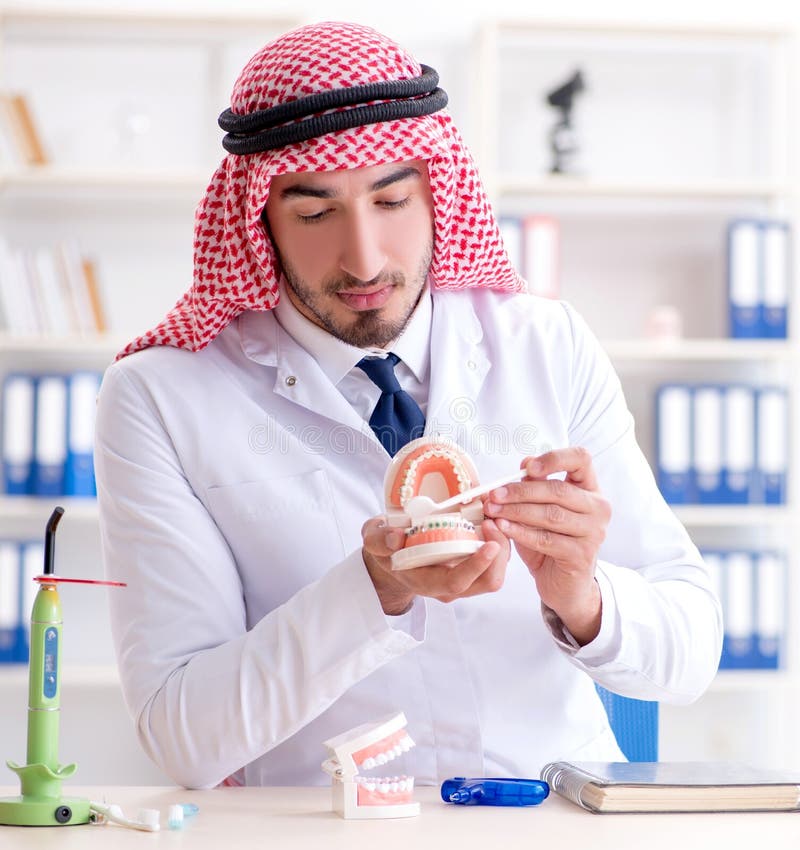Arab Dentist Working on New Teeth Implant Stock Image - Image of dental ...