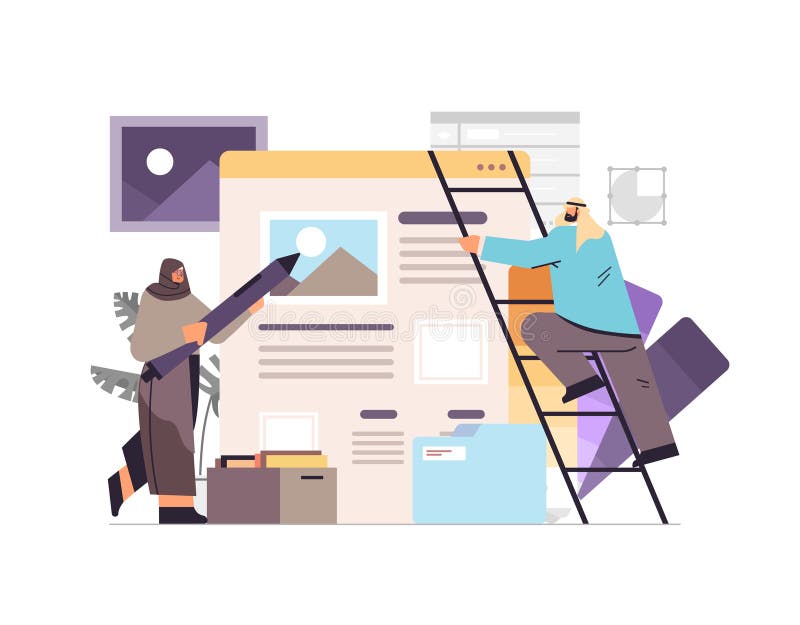 Arab Developers Couple Creating Website Ui Interface Web Application Development Program