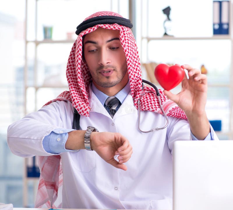 Arab Doctor Cardiologist Working in the Clinic Stock Photo - Image of ...