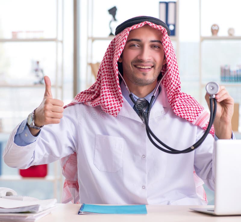 Arab Doctor Cardiologist Working in the Clinic Stock Photo - Image of ...