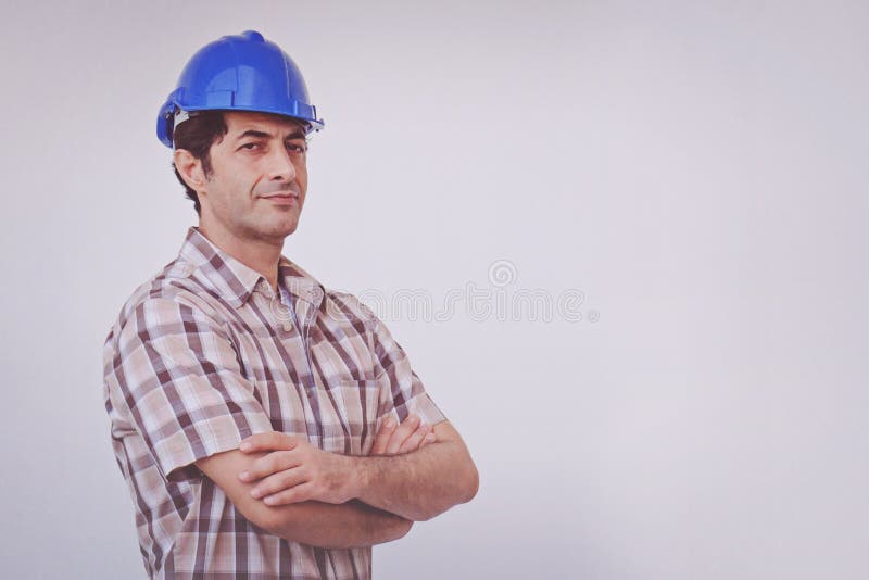 Arab Engineer Man Wear Blue Cap Safety Helmet Stock Photo - Image of ...