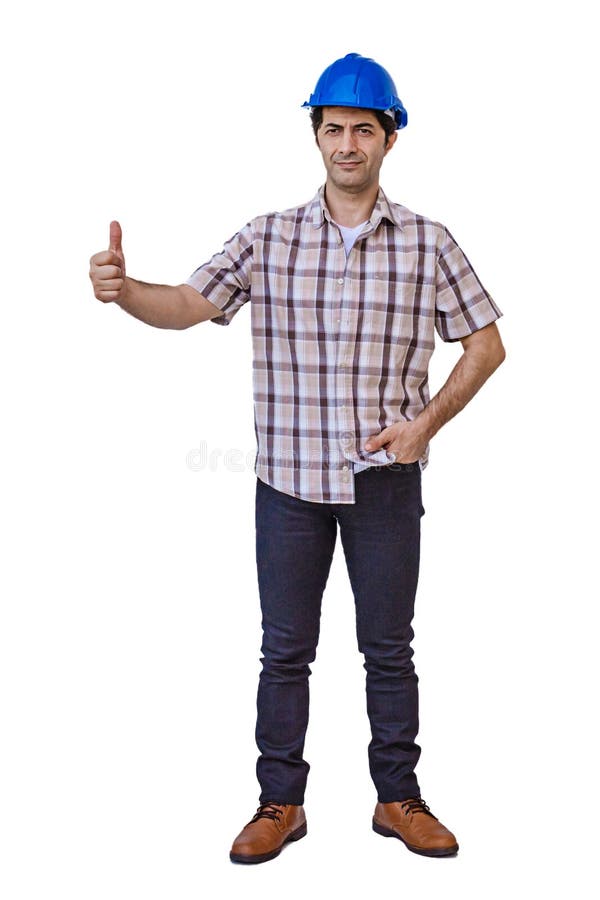 Arab Engineer Man Wear Blue Cap Safety Helmet. Isolated Background with ...