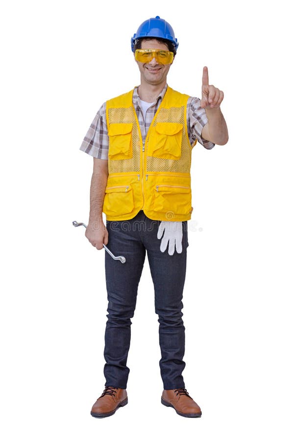 Arab Engineer Man Wear Blue Cap Safety Helmet. Isolated Background with ...