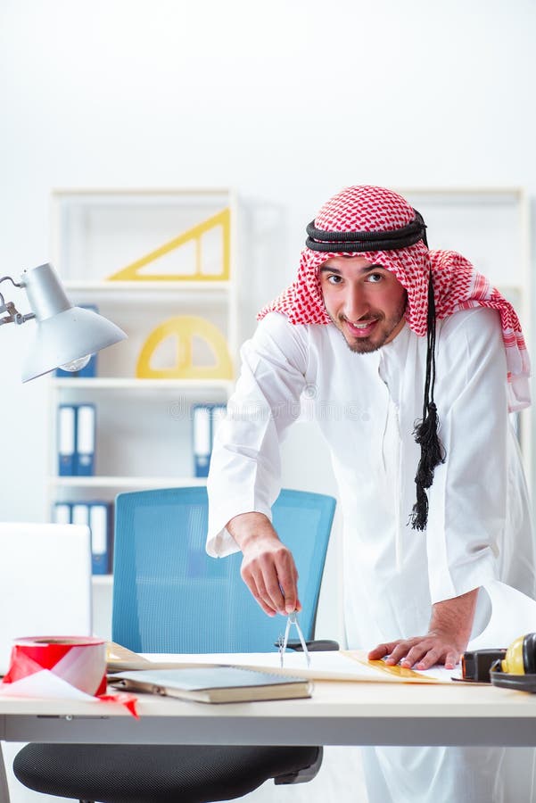 The Arab Engineer Working on New Project Stock Image - Image of ...