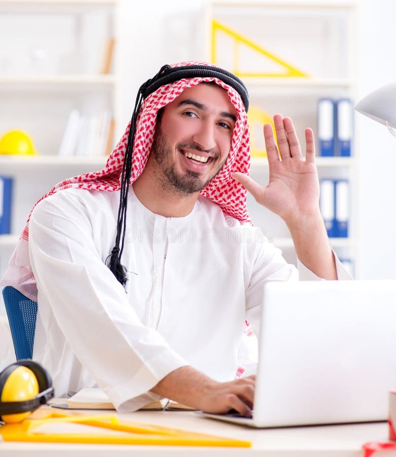 Arab Engineer Working on New Project Stock Photo - Image of drawing ...