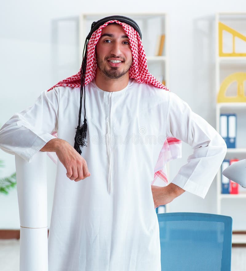 Arab Engineer Working on New Project Stock Image - Image of draftsman ...