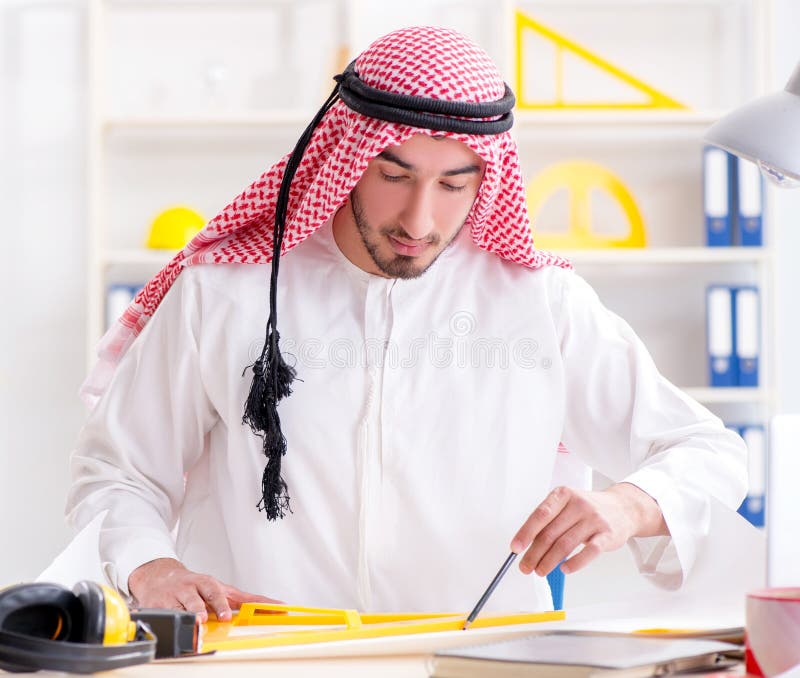 Arab Engineer Working on New Project Stock Photo - Image of architect ...