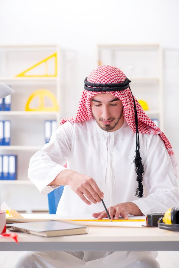 The Arab Engineer Working on New Project Stock Photo - Image of ...