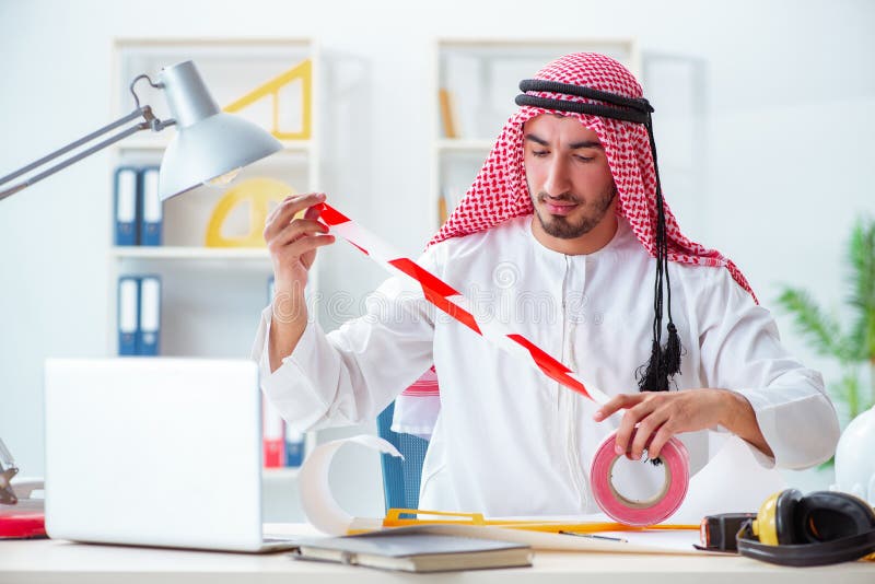 The Arab Engineer Working on New Project Stock Image - Image of draft ...