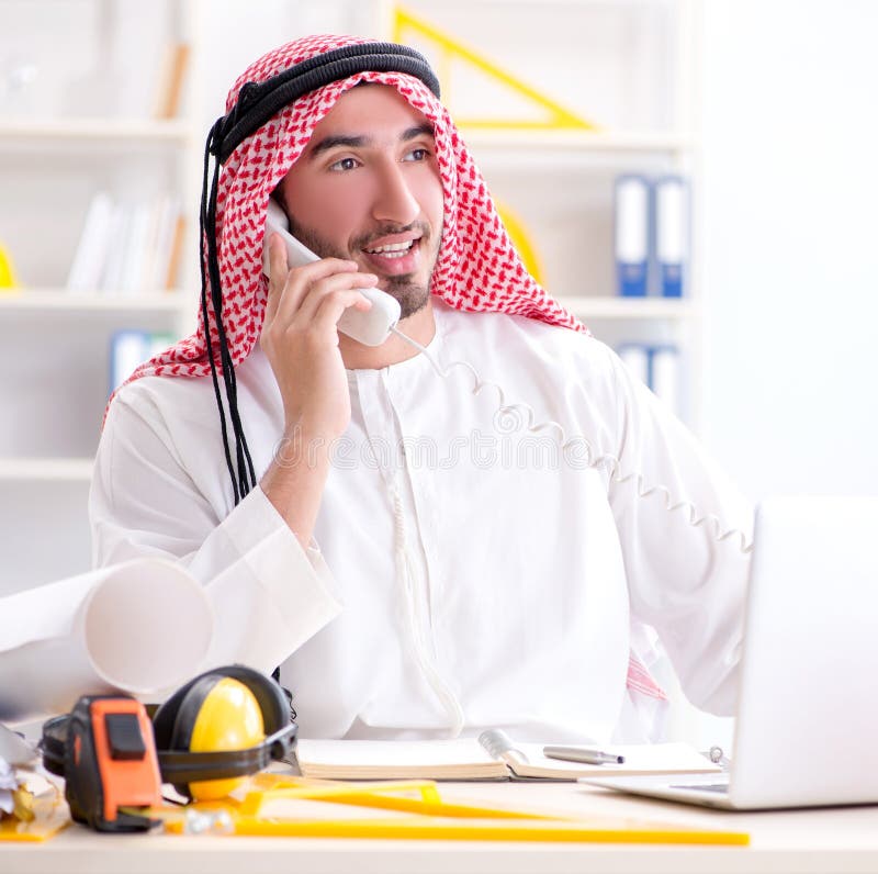 Arab Engineer Working on New Project Stock Photo - Image of draftsman ...