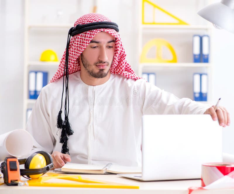 Arab Engineer Working on New Project Stock Photo - Image of building ...