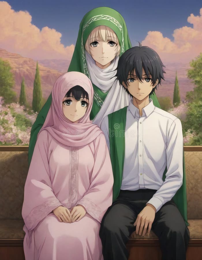 An Arab Family, Anime Style Stock Illustration - Illustration of ...