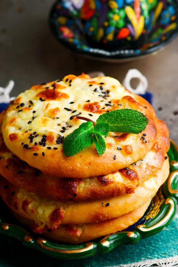Arab Flat Bread, with Cheese, Meat and Vegetables. Stock Image - Image ...