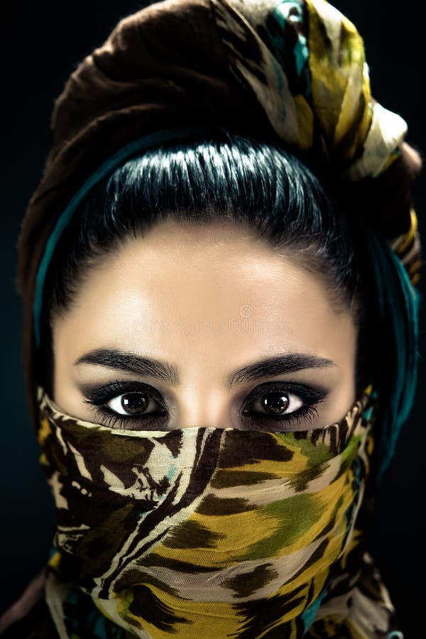 Arabic Beauty with Turban and Intense Gaze Stock Image - Image of ...
