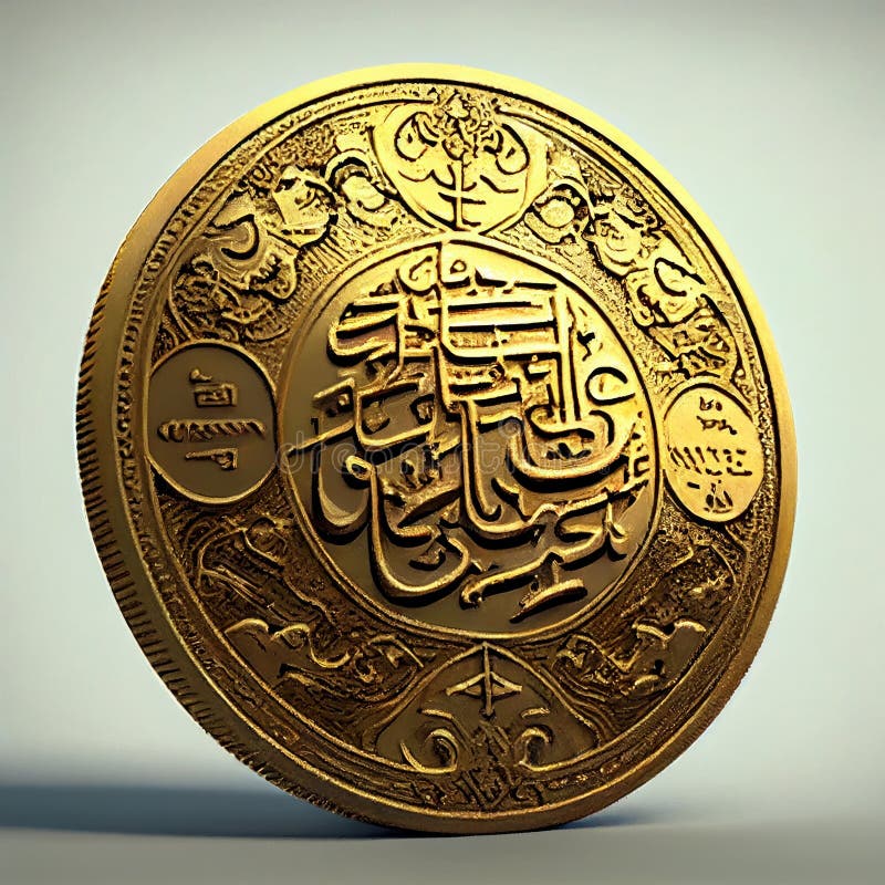 Arab Gold Coin. Gold Dinar with Inscription. Generative AI. Stock ...