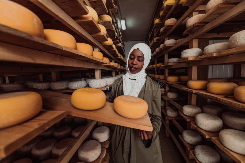 Arab Investor in a Warehouse of the Cheese Production Industry Stock ...