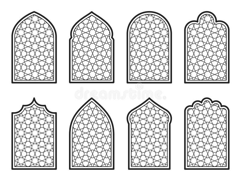Arab Islamic Arch Frame Window Ornament Set Stock Vector - Illustration ...