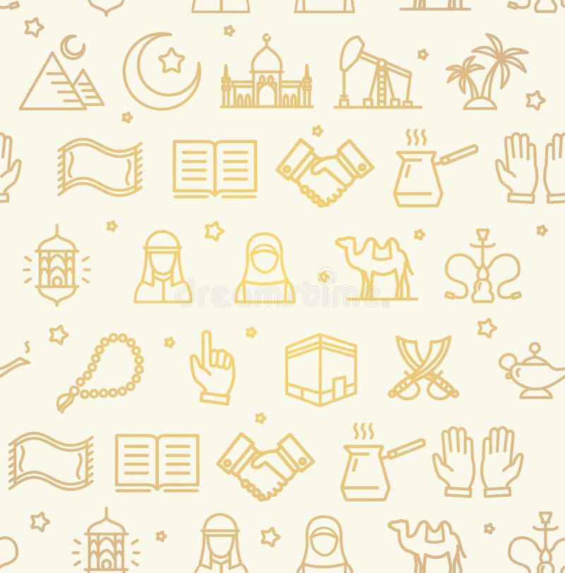 Arab Islamic Signs Seamless Pattern Background on a White. Vector Stock ...