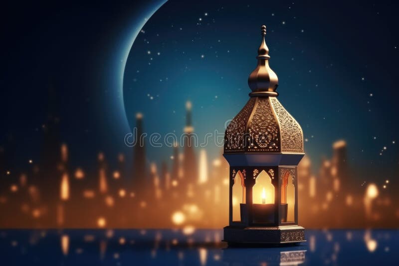 Arab Lantern with a Light Inside in the Night on Background of Lights ...