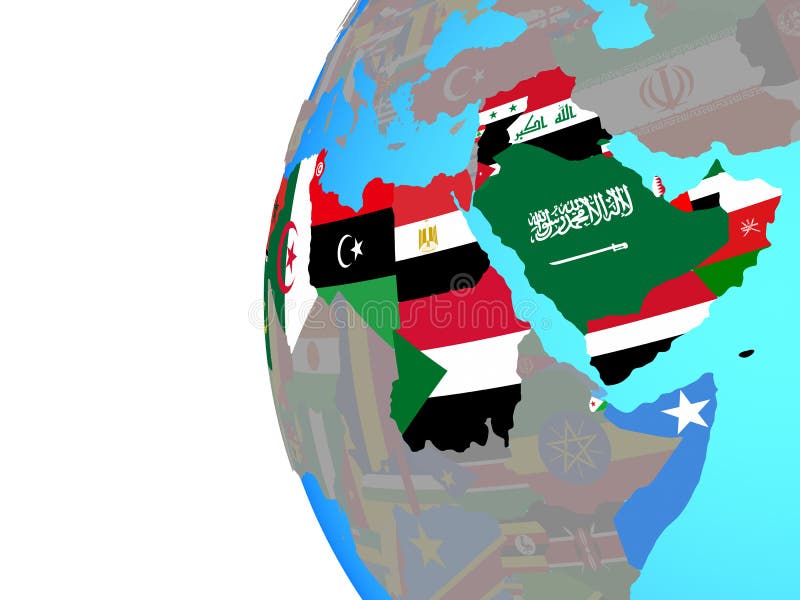 Arab League With Flags On 3D Map Stock Illustration - Illustration of ...