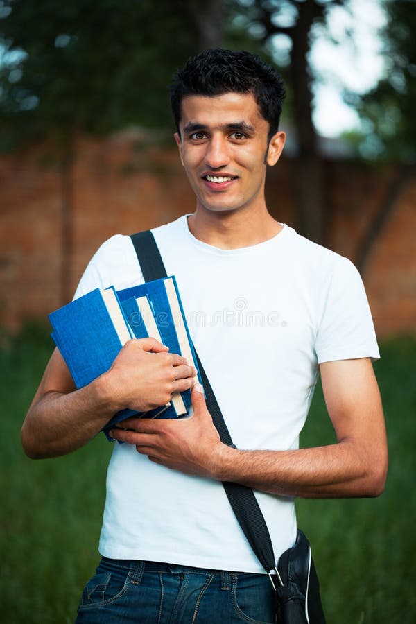 Arab Male Student with Books Outdoors Stock Image - Image of studying ...