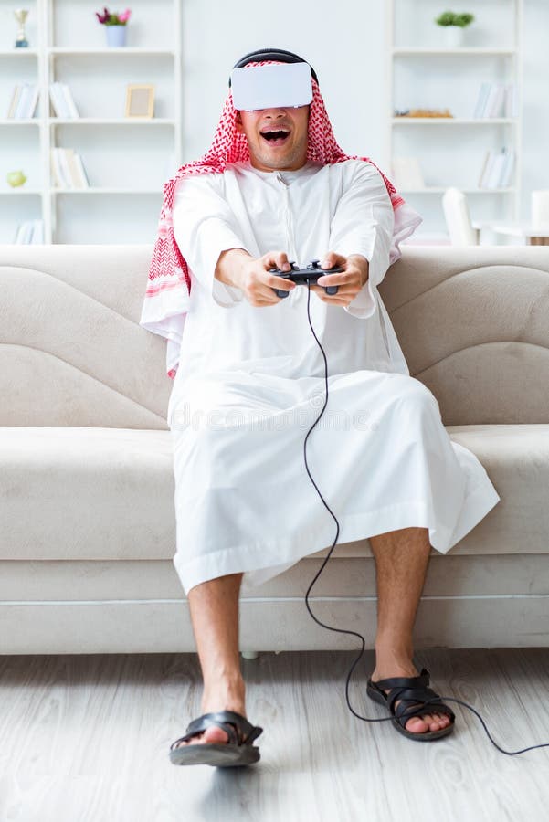 The Arab Man Addicted To Video Games Stock Photo - Image of controller ...