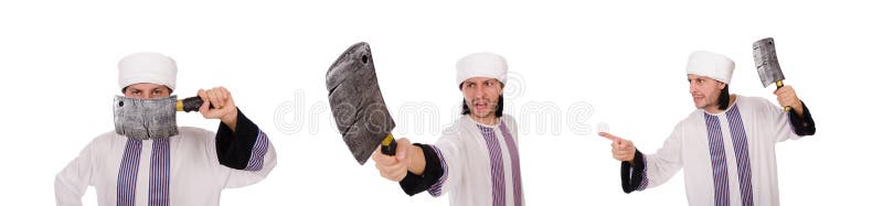 The Arab Man with Axe on White Stock Photo - Image of aggressive ...