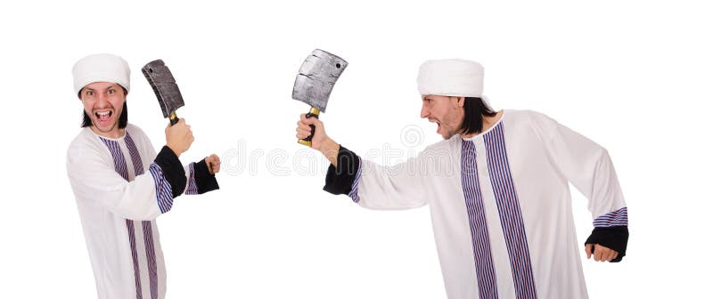 The Arab Man with Axe on White Stock Image - Image of handle, diversity ...