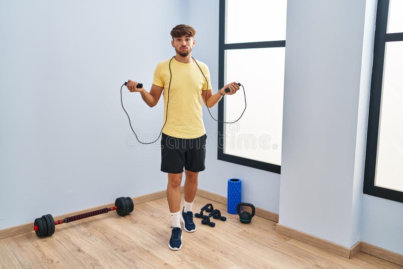 Arab Man with Beard Training with Jump Rope Relaxed with Serious ...