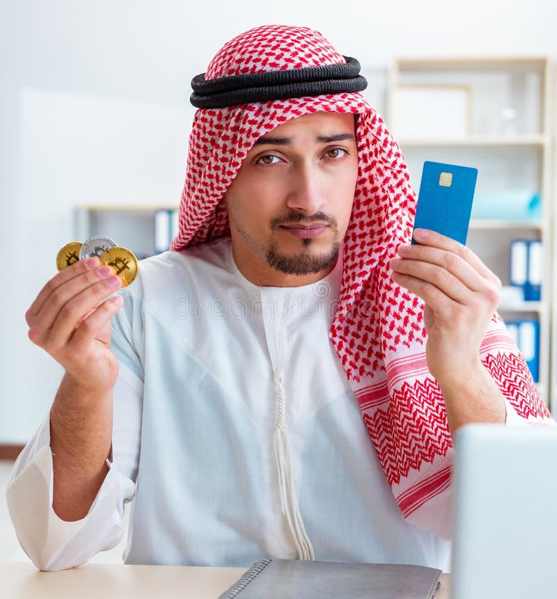 Arab Man with Bitcoin in Cryptocurrency Mining Concept Stock Image ...