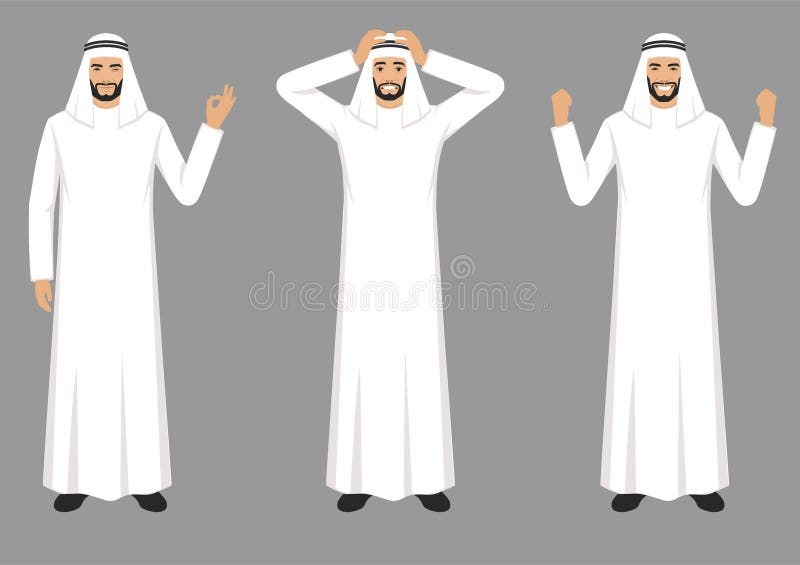 Arab Man Character Expressions with Hands Gesture Stock Vector ...