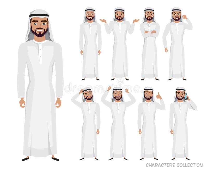 Arab Man Character Set of Emotions Stock Vector - Illustration of ...