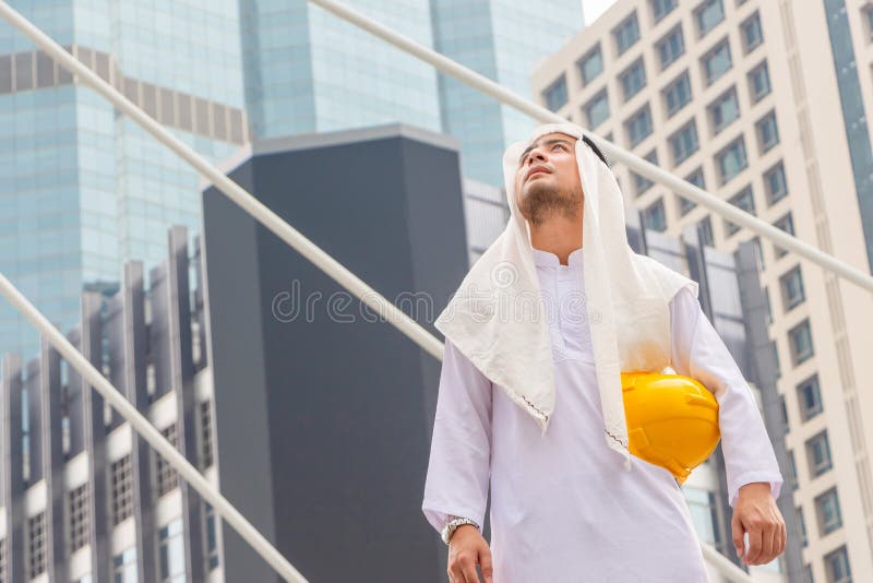 Arab Man Construction Civil Engineer at Building Construction Site ...