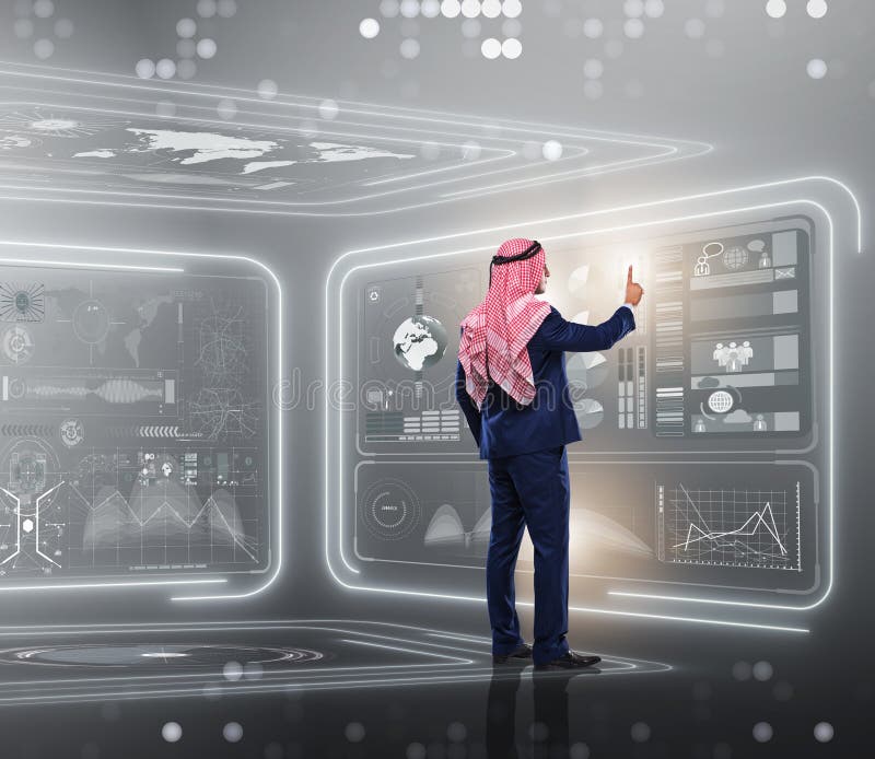 Arab Man in Data Management Concept Stock Photo - Image of muslim ...