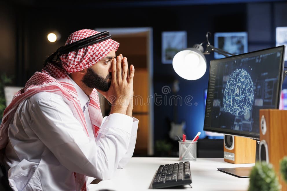 Middle Eastern Man Data Monitoring Stock Image - Image of arabian, data ...
