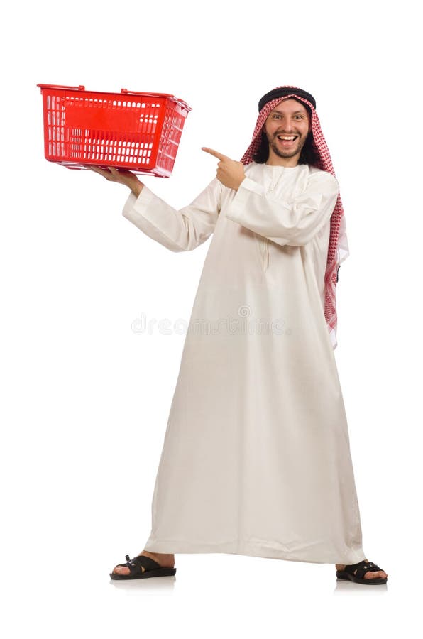 Arab Man Doing Shopping Isolated on White Stock Photo - Image of chrome ...