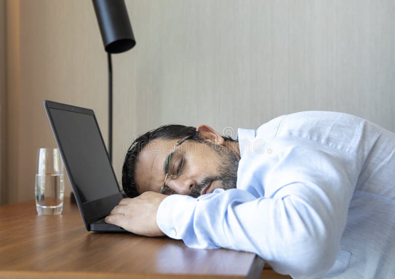 Middle Aged Man Sleeping on His Laptop Stock Image - Image of person ...