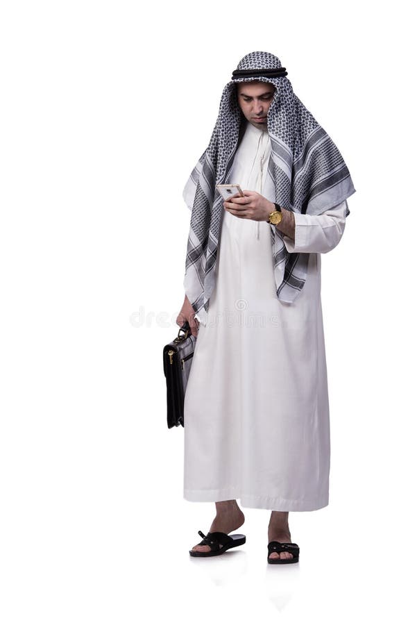The Arab Man with His Mobile Phone Isolated on White Stock Image ...