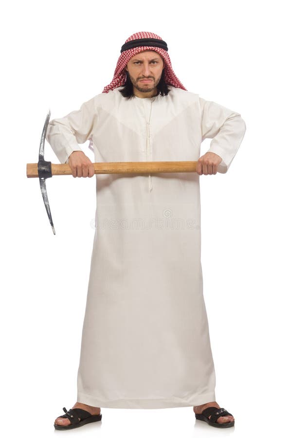 The Arab Man with Ice Axe Isolated on White Stock Photo - Image of ...