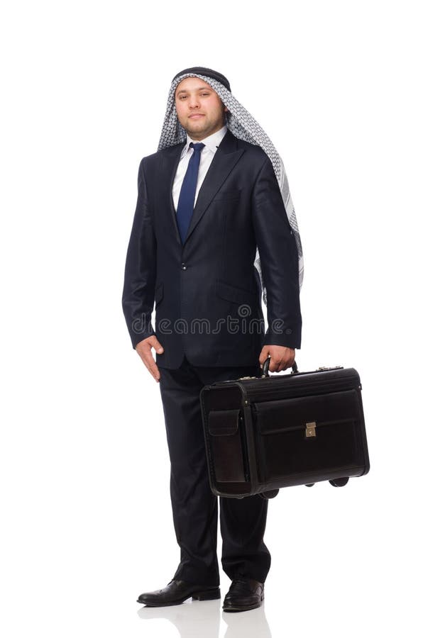 Arab Man with Luggage on White Stock Photo - Image of islamic, arabic ...