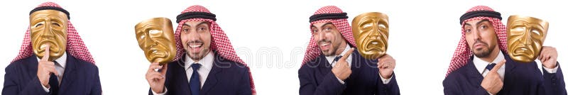 The Arab Man with Mask Isolated on White Stock Image - Image of masks ...