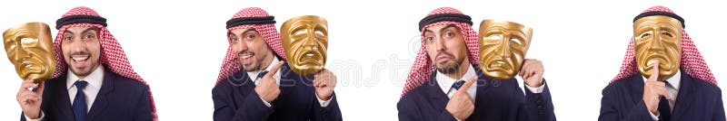 The Arab Man with Mask Isolated on White Stock Photo - Image of collage ...
