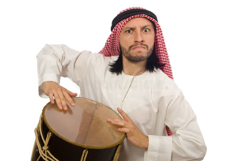 The Arab Man Playing Drum Isolated on White Stock Photo - Image of hand ...