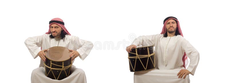 The Arab Man Playing Drum Isolated on White Stock Image - Image of drum ...