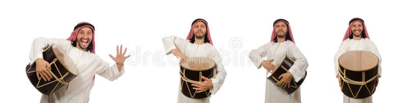 The Arab Man Playing Drum Isolated on White Stock Image - Image of ...