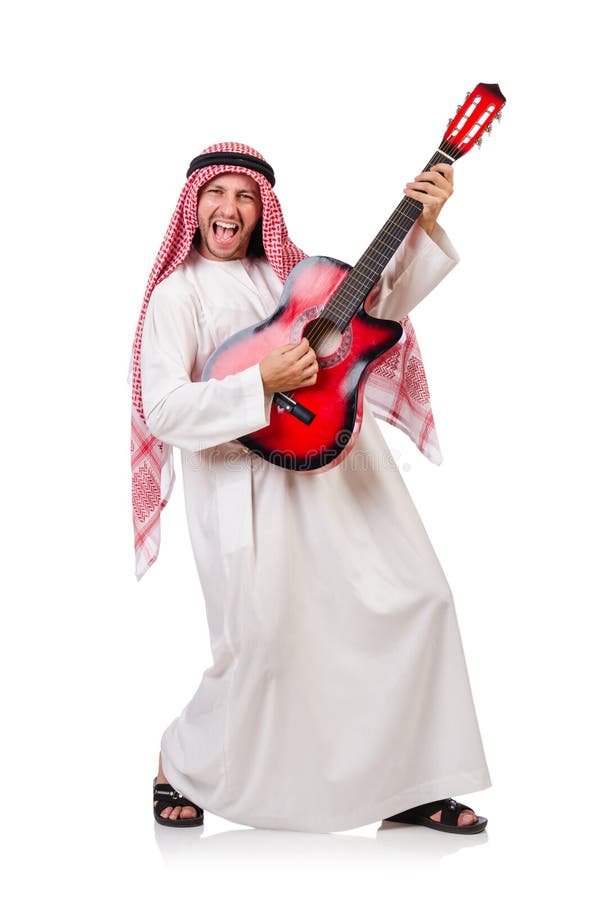The Arab Man Playing Guitar Isolated on White Stock Photo - Image of ...